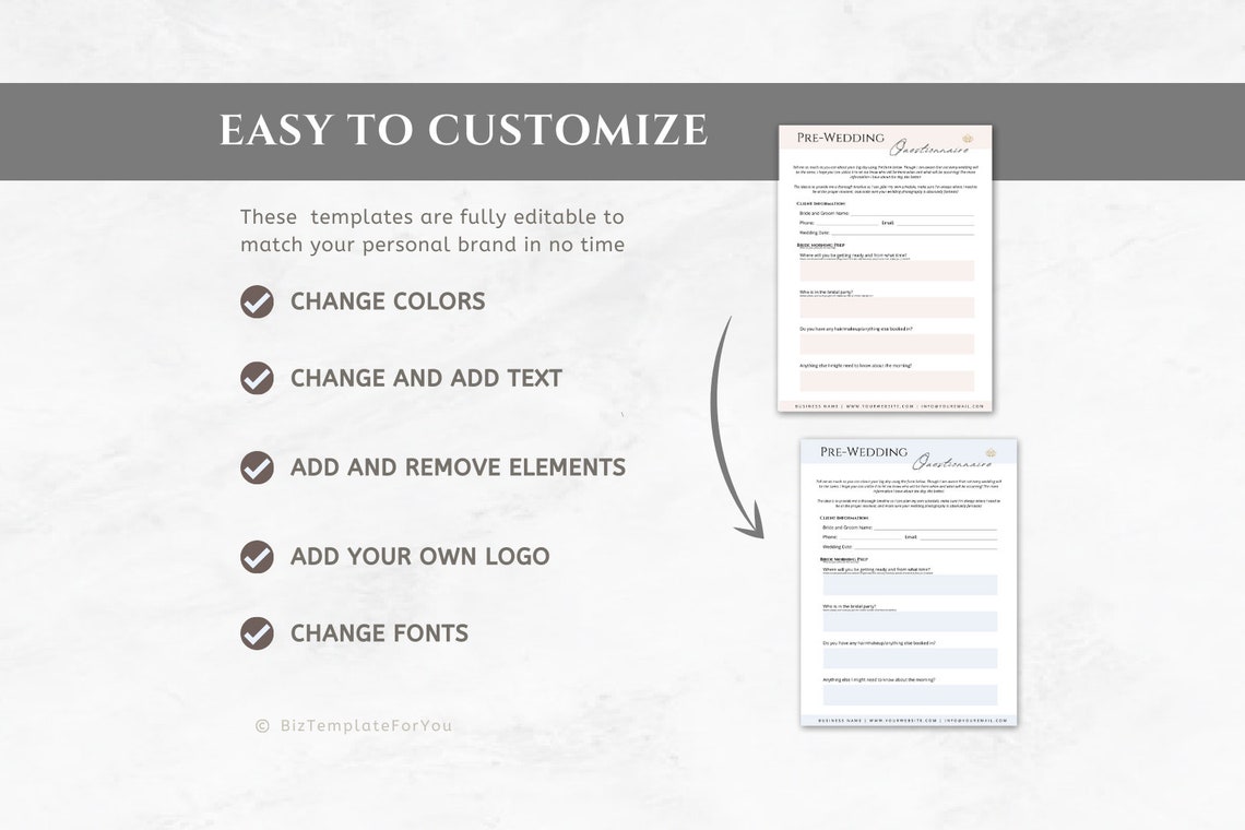 Editable Wedding Photography Questionnaire, Editable Pre-wedding Client ...