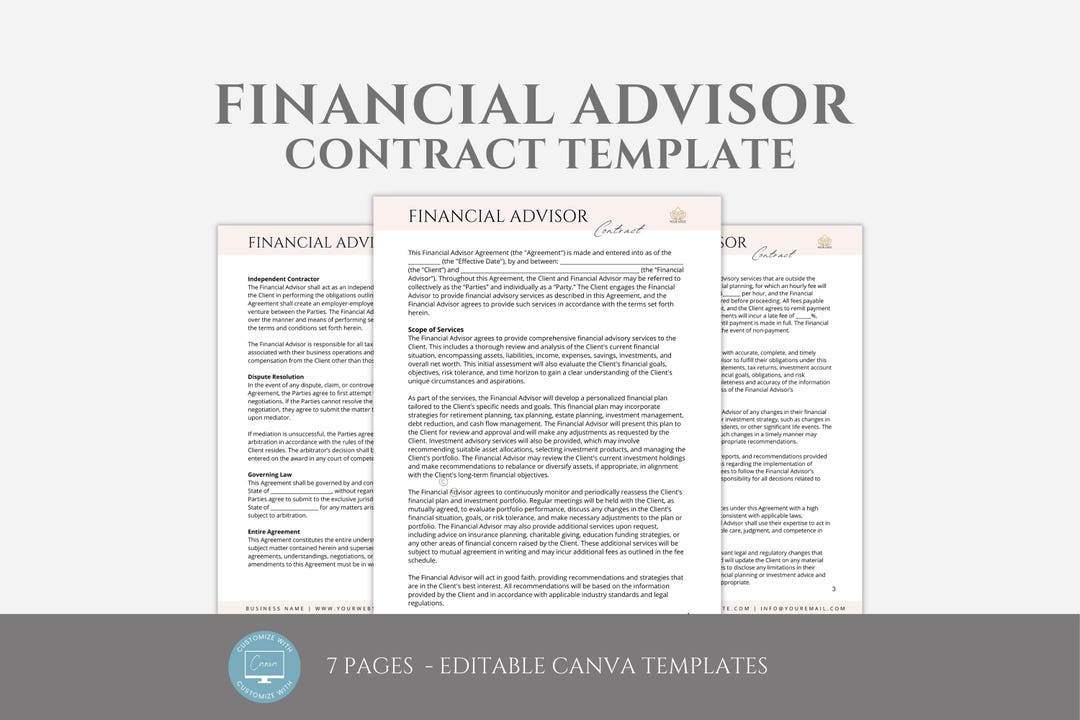 Editable Financial Advisor Contract Template, Financial Coach Service ...