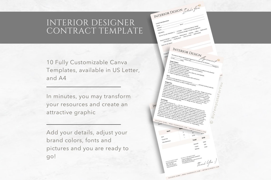 Editable Interior Design Contract Template, Interior Designer Service ...