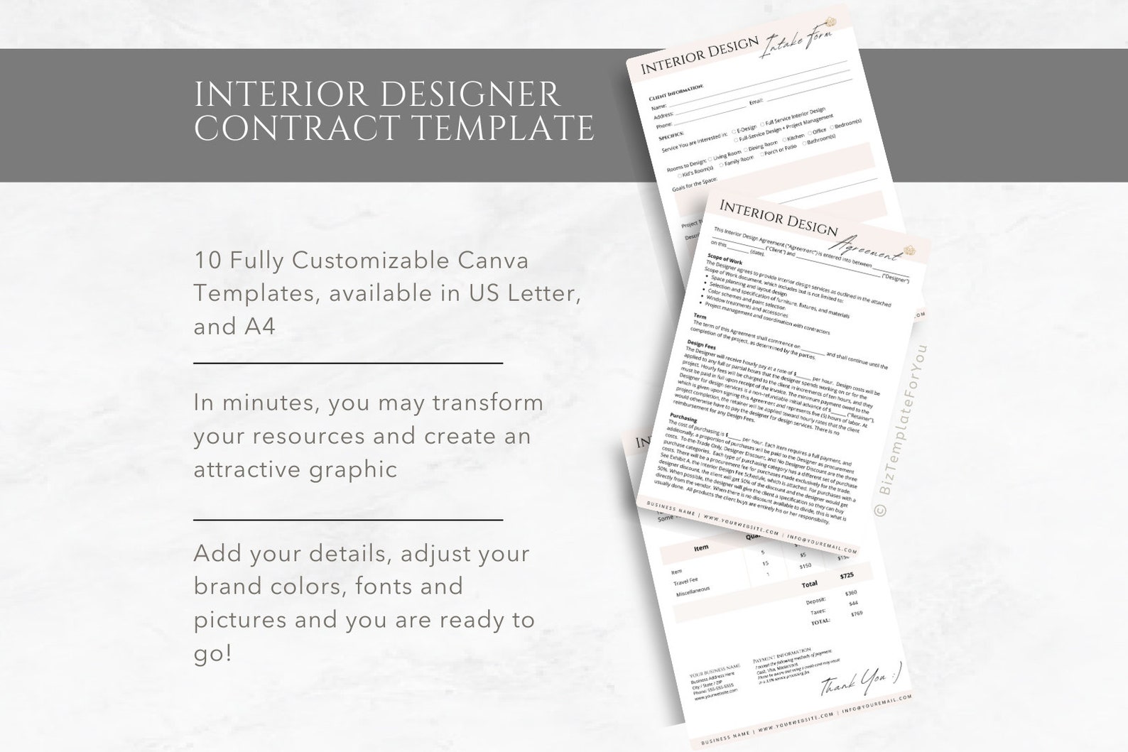 Editable Interior Design Contract Template, Interior Designer Service ...