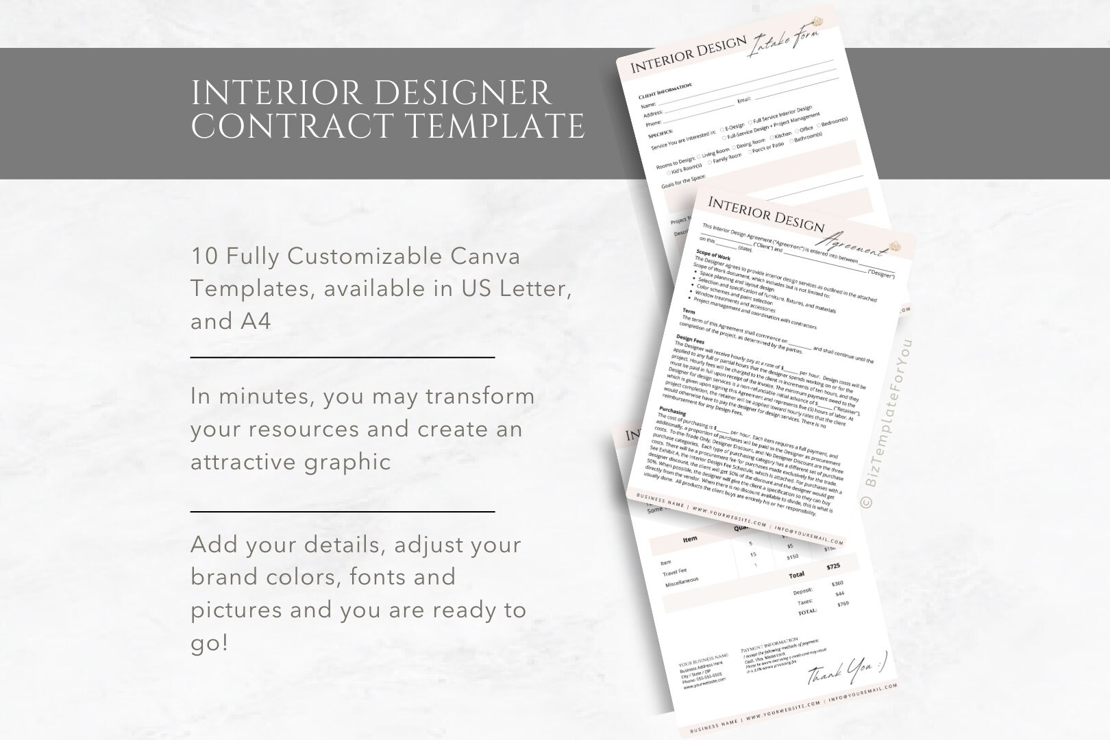 Editable Interior Design Contract Template, Interior Designer Service ...