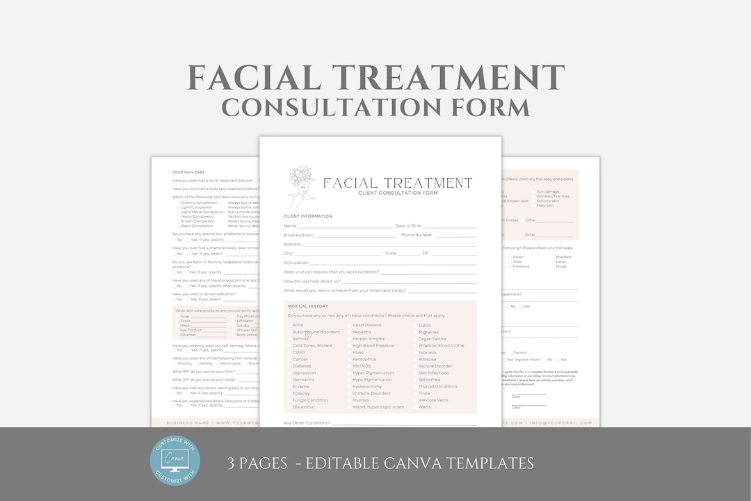 Editable Facial Consultation Form - Esthetician Template, Beauty Salon ...