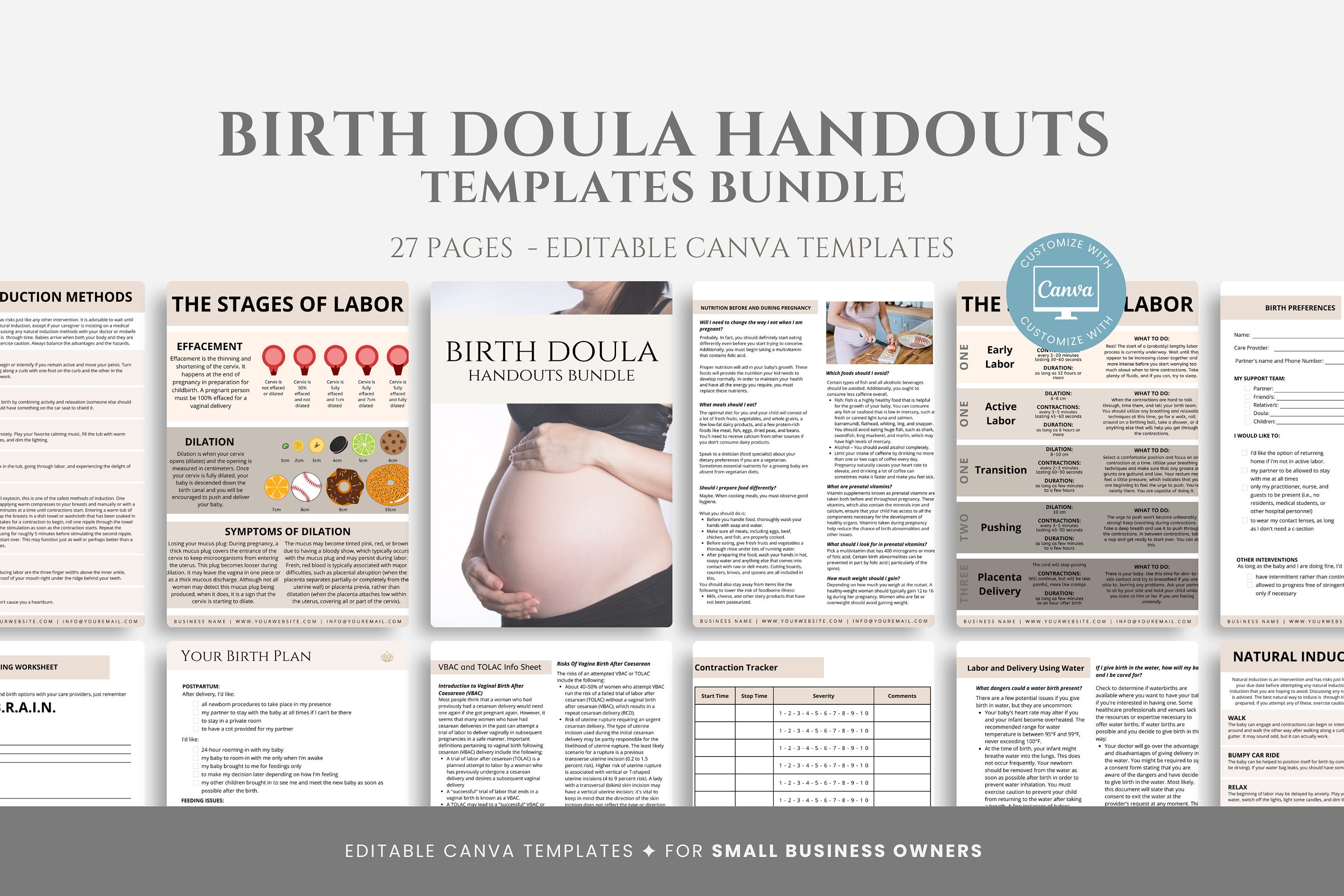 Editable Birth Doula Handouts Templates Bundle, Birth and Labor ...