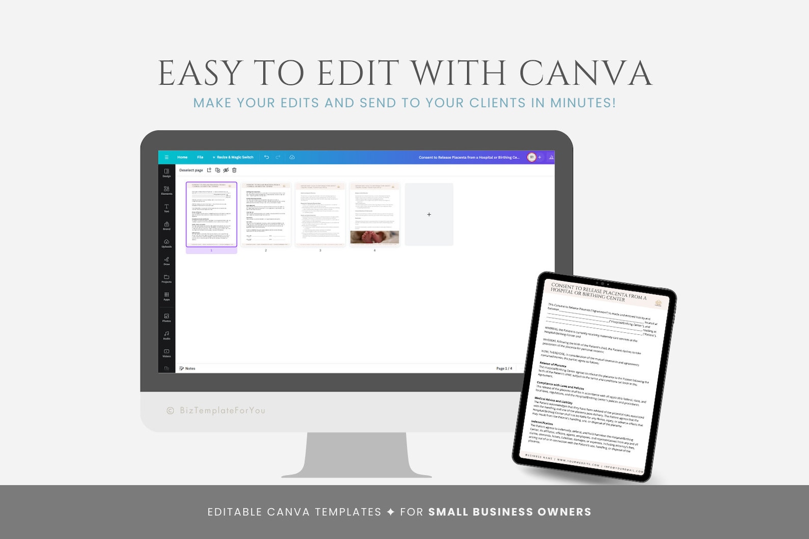 Editable Placenta Release Consent Form Template, Canva Editable ...