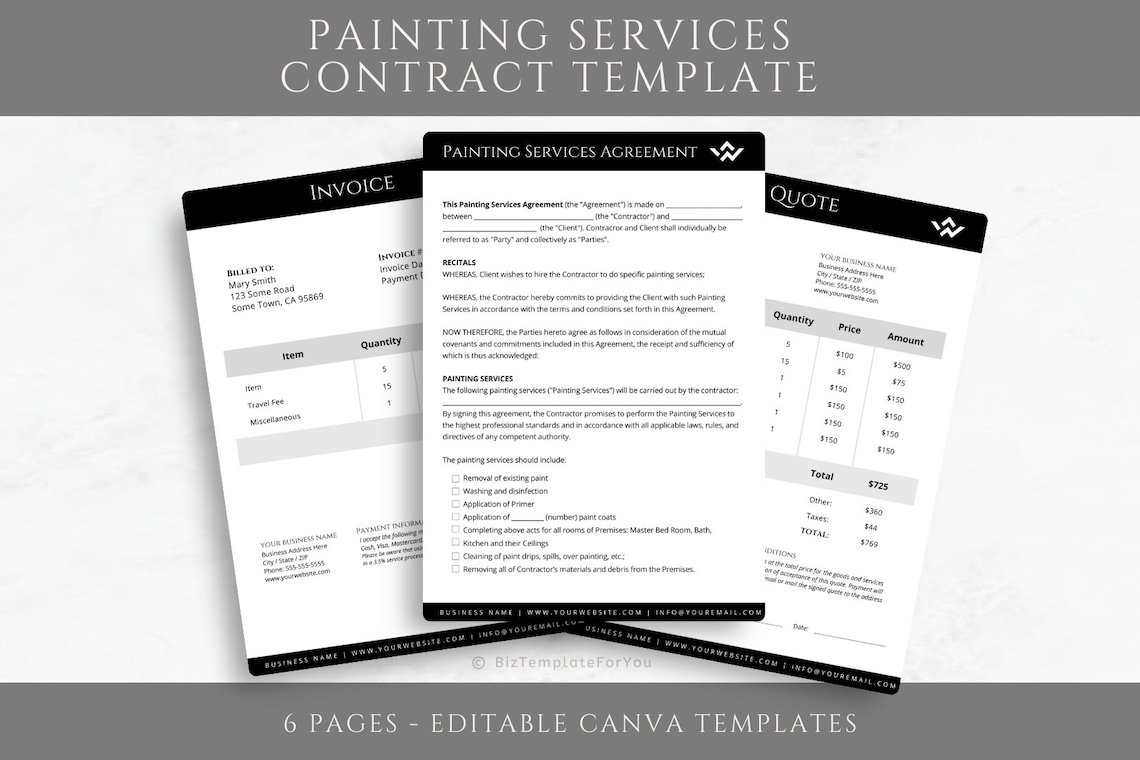 Editable Painting Contract Template, Professional Painting Services ...