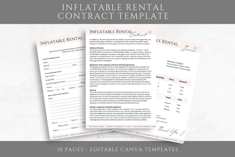 Editable Inflatable Rental Agreement Template, Bounce House Rental ...