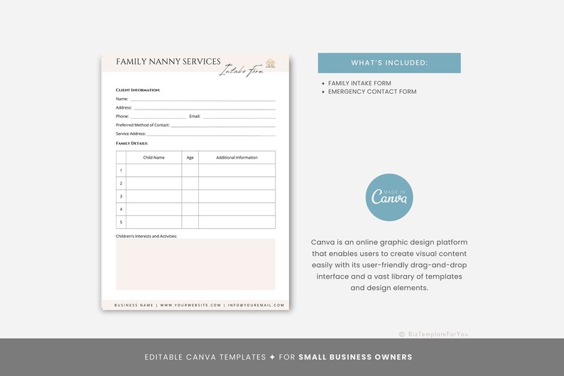 Nanny Agency Family Intake Form Template, Editable Client Onboarding ...