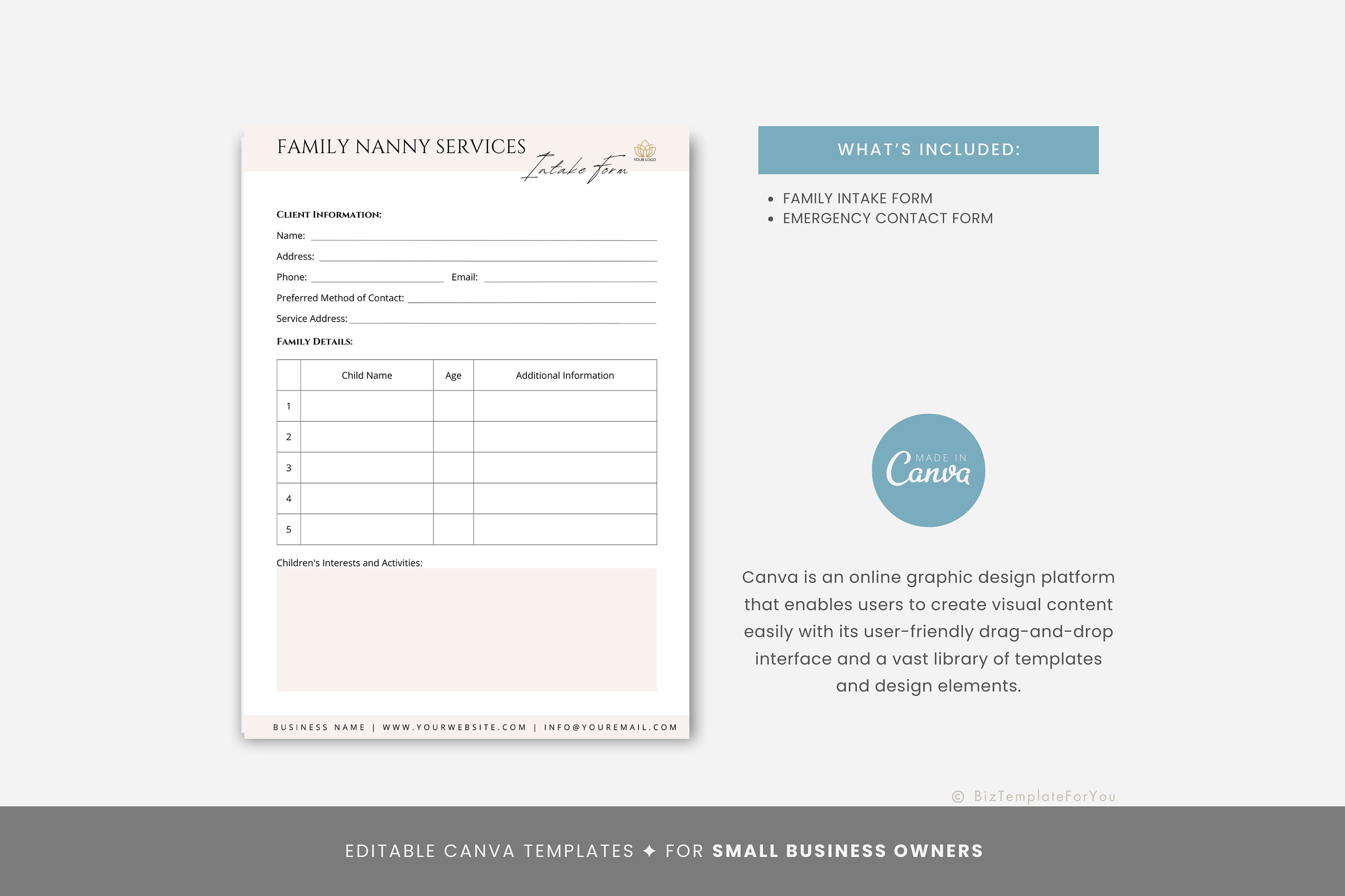 Nanny Agency Family Intake Form Template, Editable Client Onboarding ...