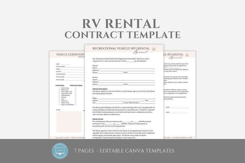 Editable Recreational Vehicle (RV) Rental Agreement Template, Motorhome ...
