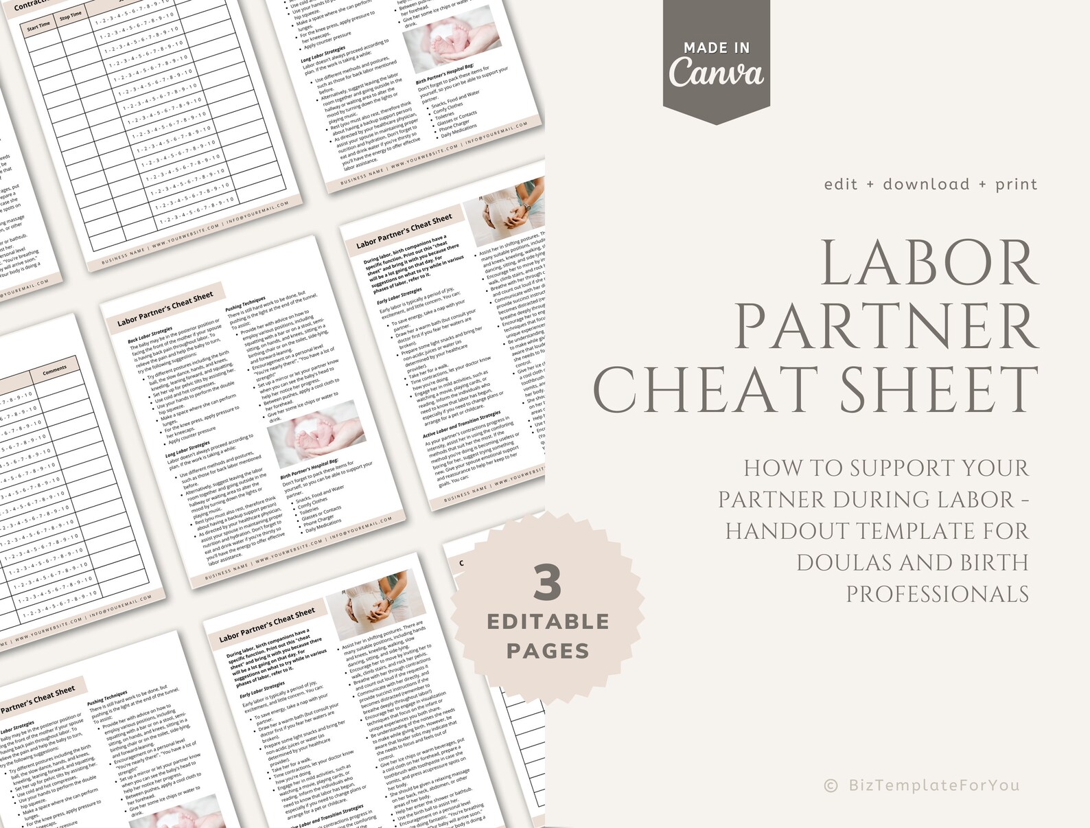 Labor Partner Cheat Sheet Birth Partner Info Sheet Handout - Etsy