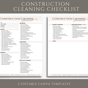 Construction Cleaning Checklist Editable House Cleaning - Etsy
