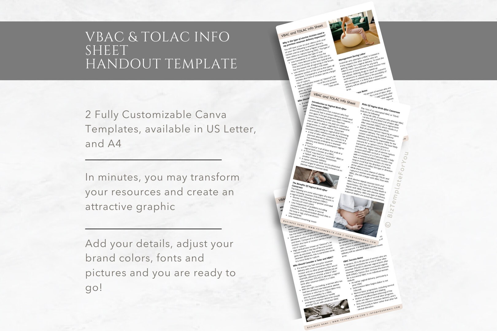 VBAC & TOLAC Info Sheet - Editable Handout Template for Birth Doulas ...