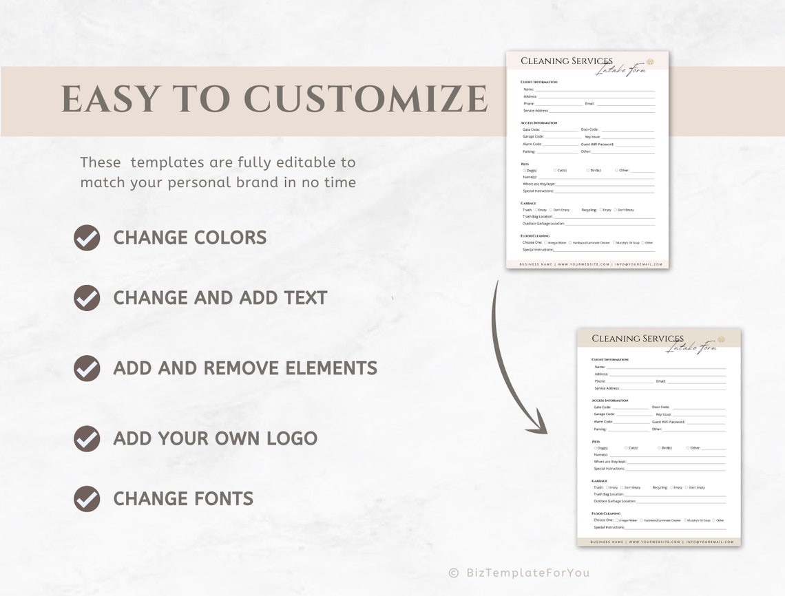 Cleaning Services Client Intake Form Editable Residential and - Etsy