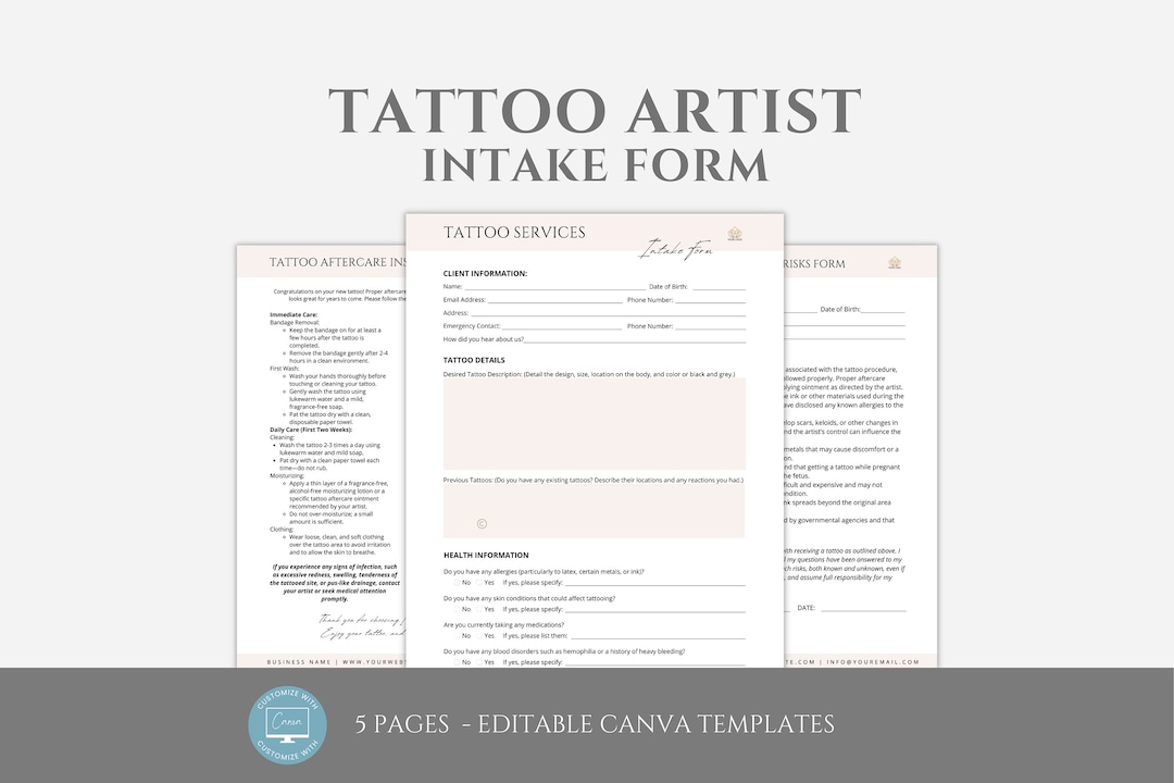 Editable Tattoo Intake Form, Client Intake Form, Tattoo Consent Form ...