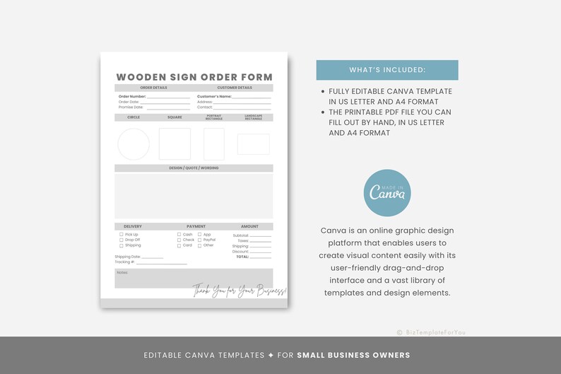 Editable Wooden Sign Order Form Template, Printable Wooden Craft Order ...