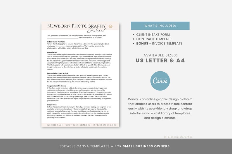 Editable Newborn Photography Forms Bundle Incl. Intake Form and ...