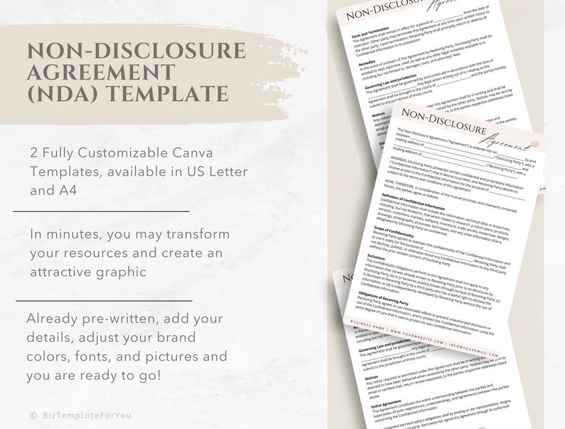 Editable Non-disclosure Agreement Template NDA Agreement - Etsy