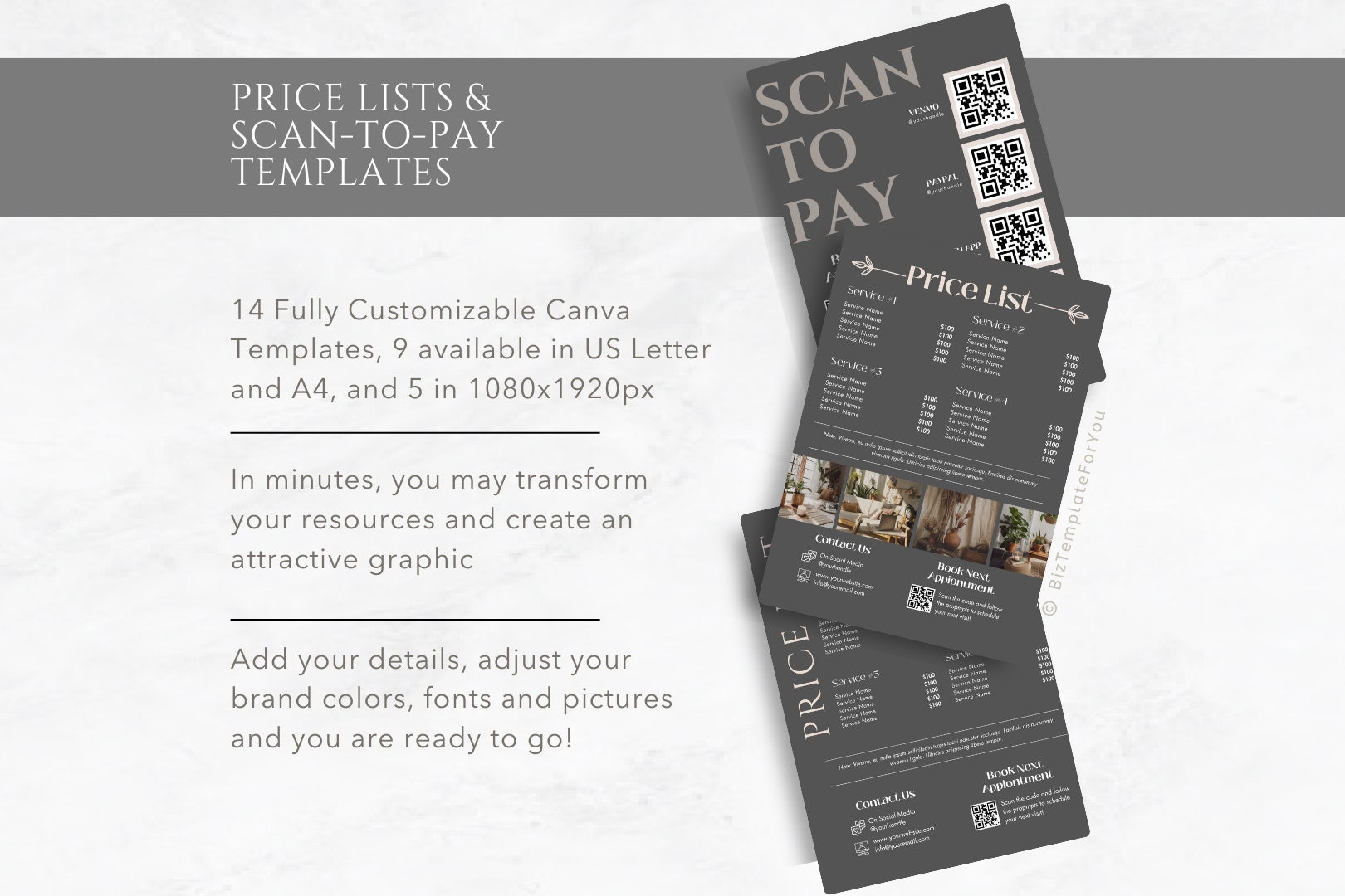 Editable Scan to Pay Template, Small Business Price List Canva Template ...