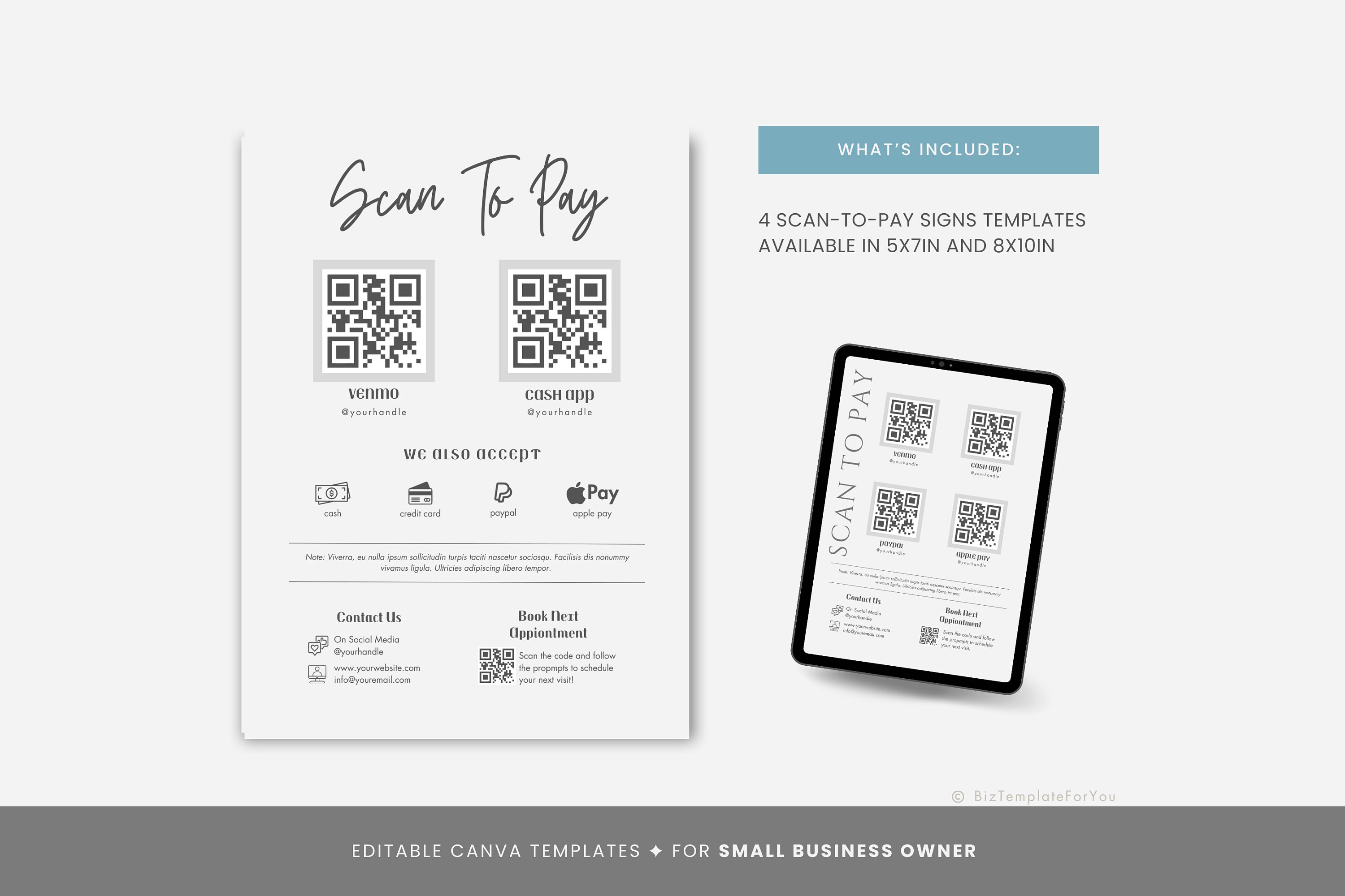 Editable Scan to Pay Template, Cashapp Paypal Sign for Small Business ...