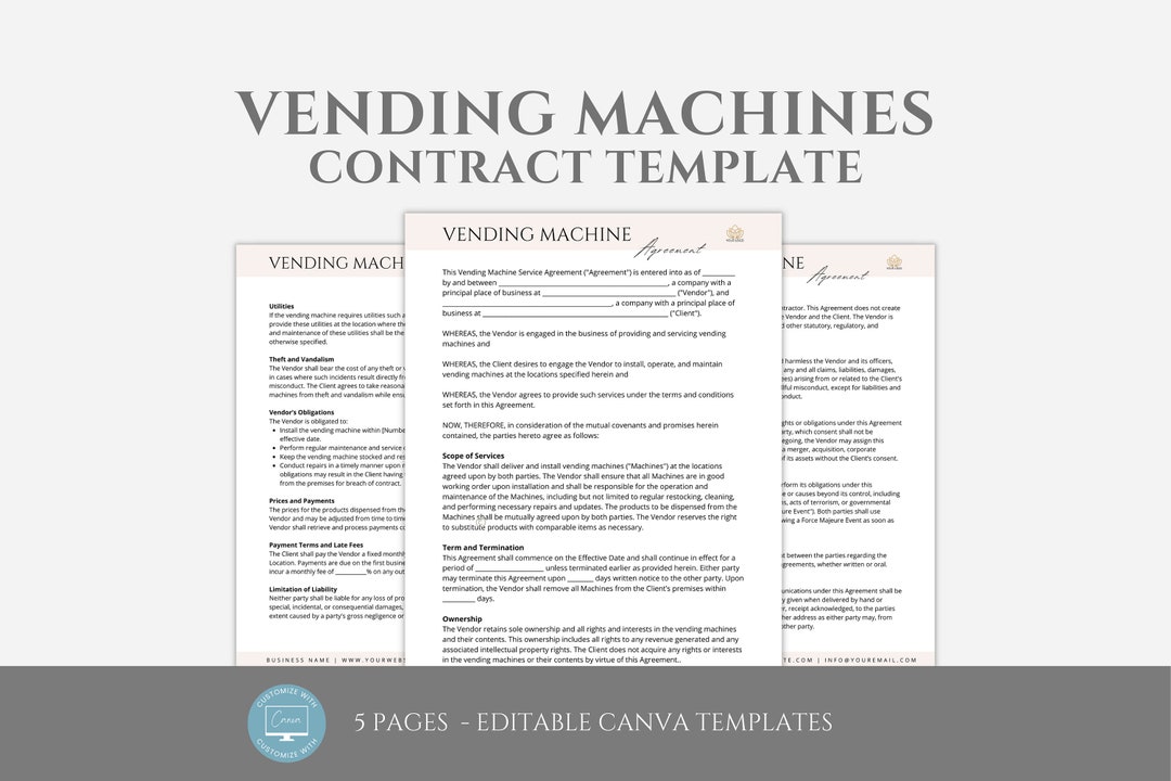 Editable Vending Machine Contract Template, Vending Business Rental ...