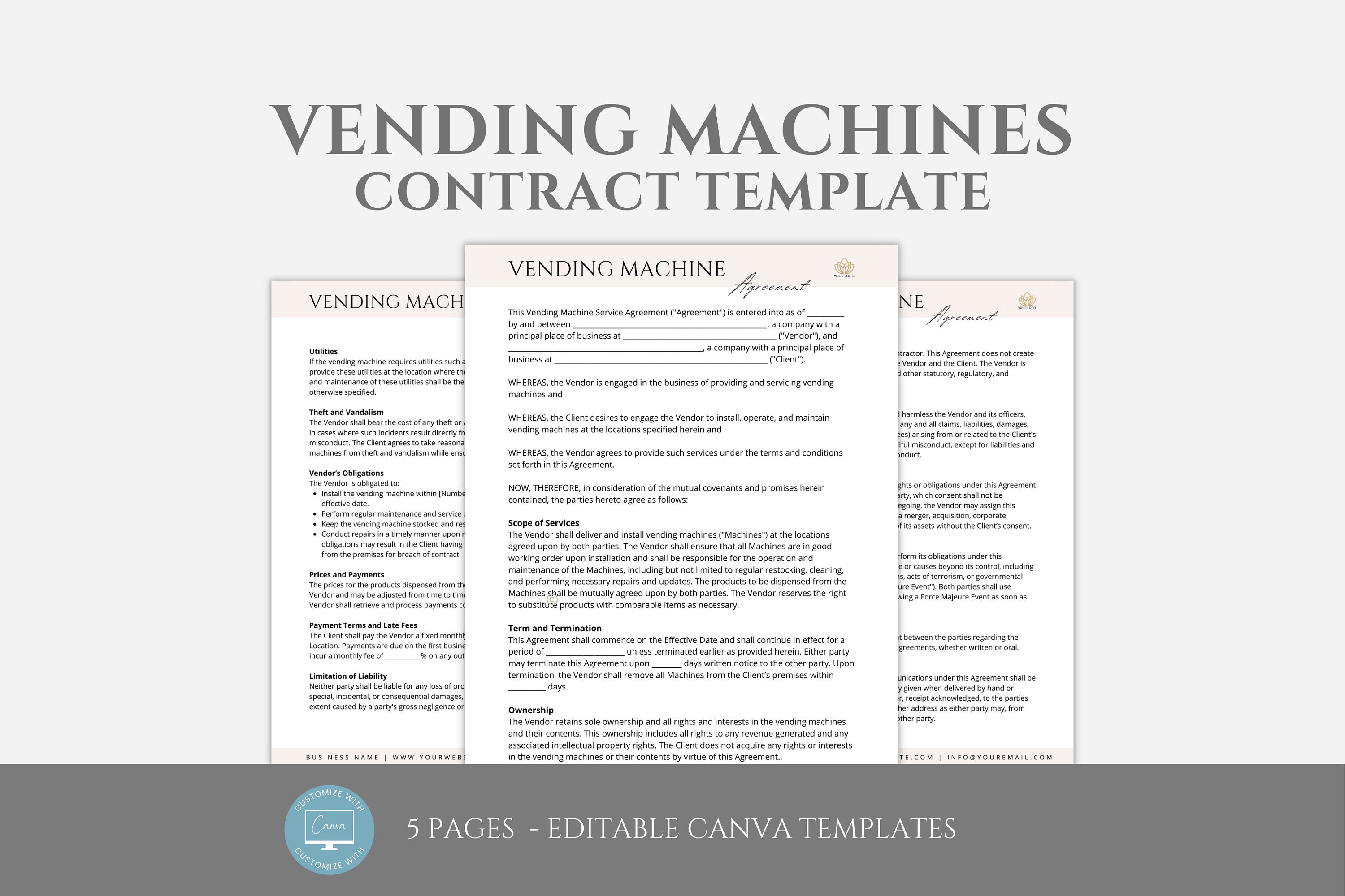 Editable Vending Machine Contract Template, Vending Business Rental Form, Vending Machines ...
