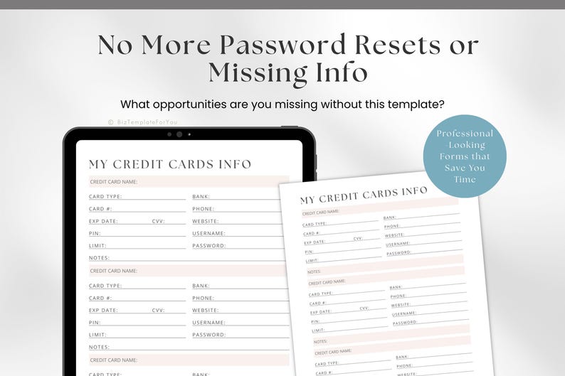 Credit Card Info Tracker, Editable Canva Template, Digital Credit Card ...