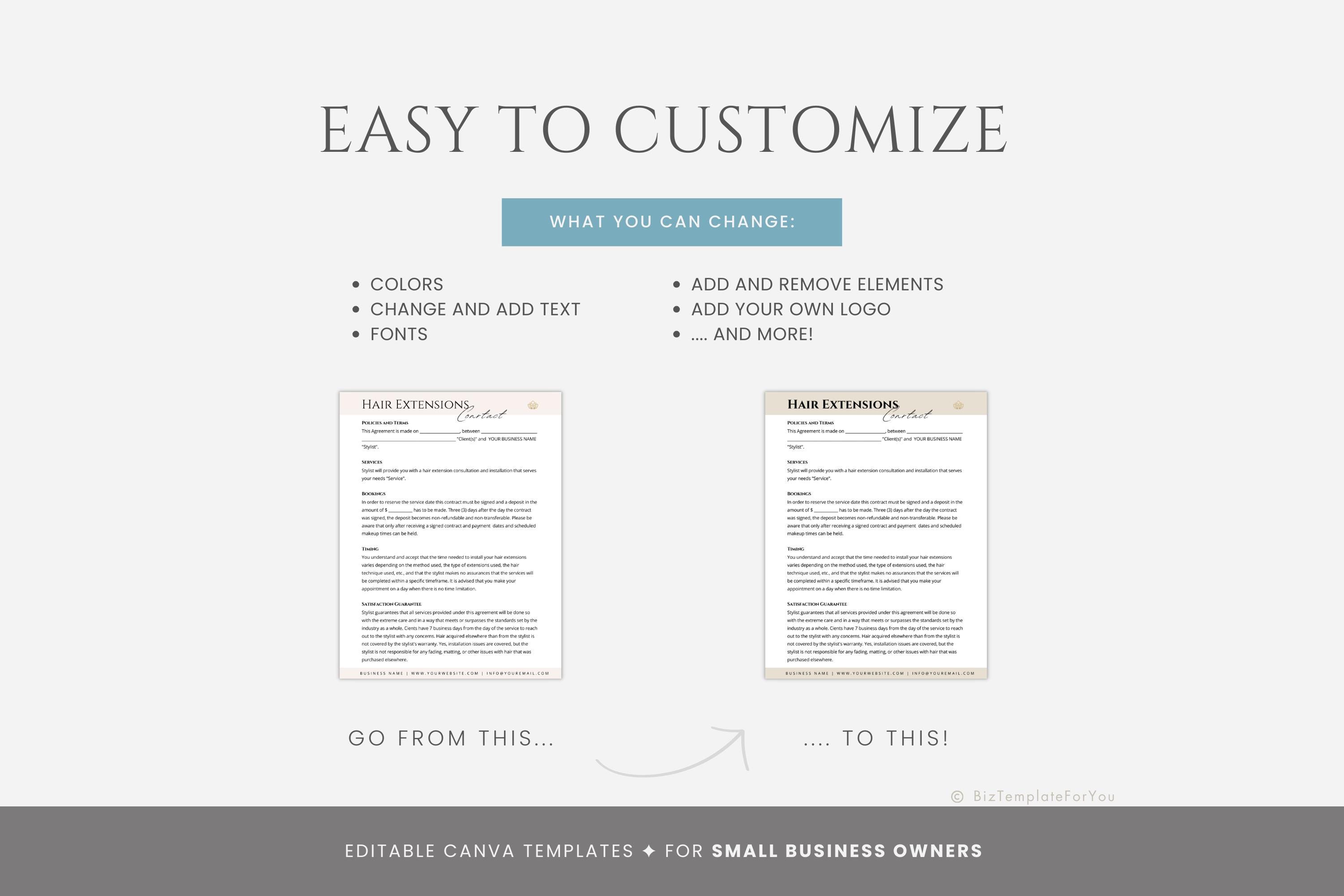 Editable Hair Extensions Contract Template, Hair Extensions ...