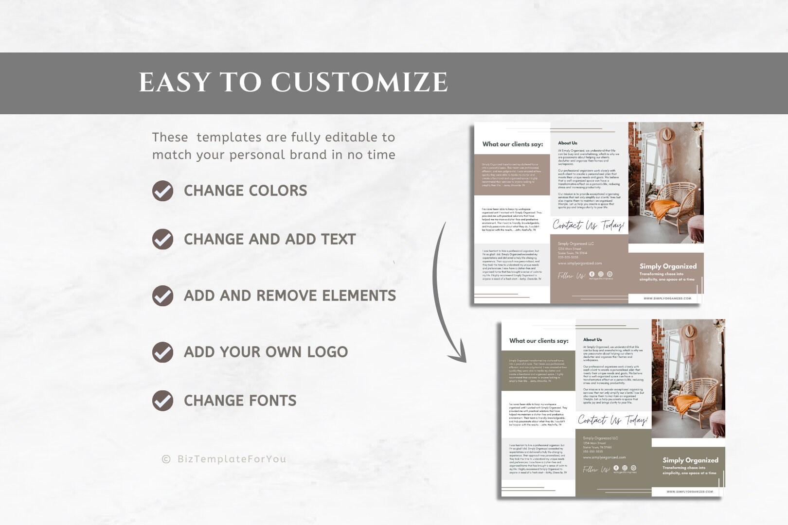 Editable Professional Organizer Tri-fold Brochure Template, Home ...
