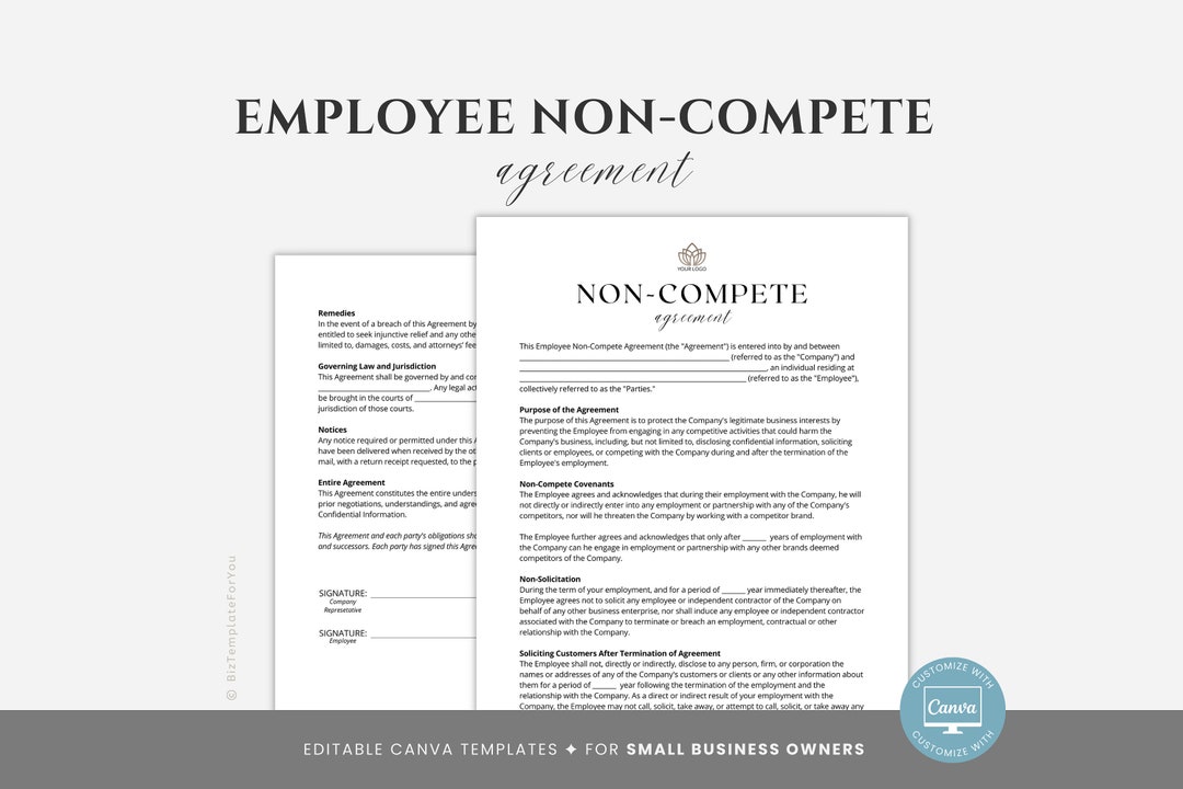 Editable Employee Non-compete Agreement Template, Non Compete Agreement ...