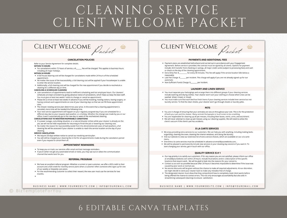 Cleaning Services Client Welcome Packet Editable Client - Etsy