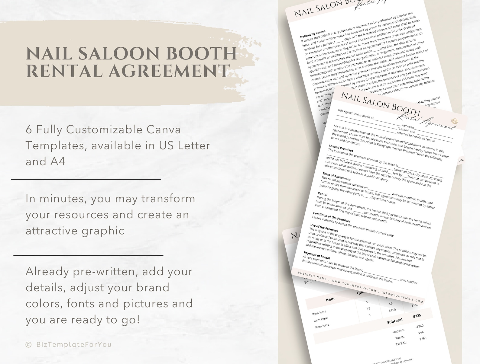Editable Nail Salon Booth Rental Agreement Professional Booth - Etsy