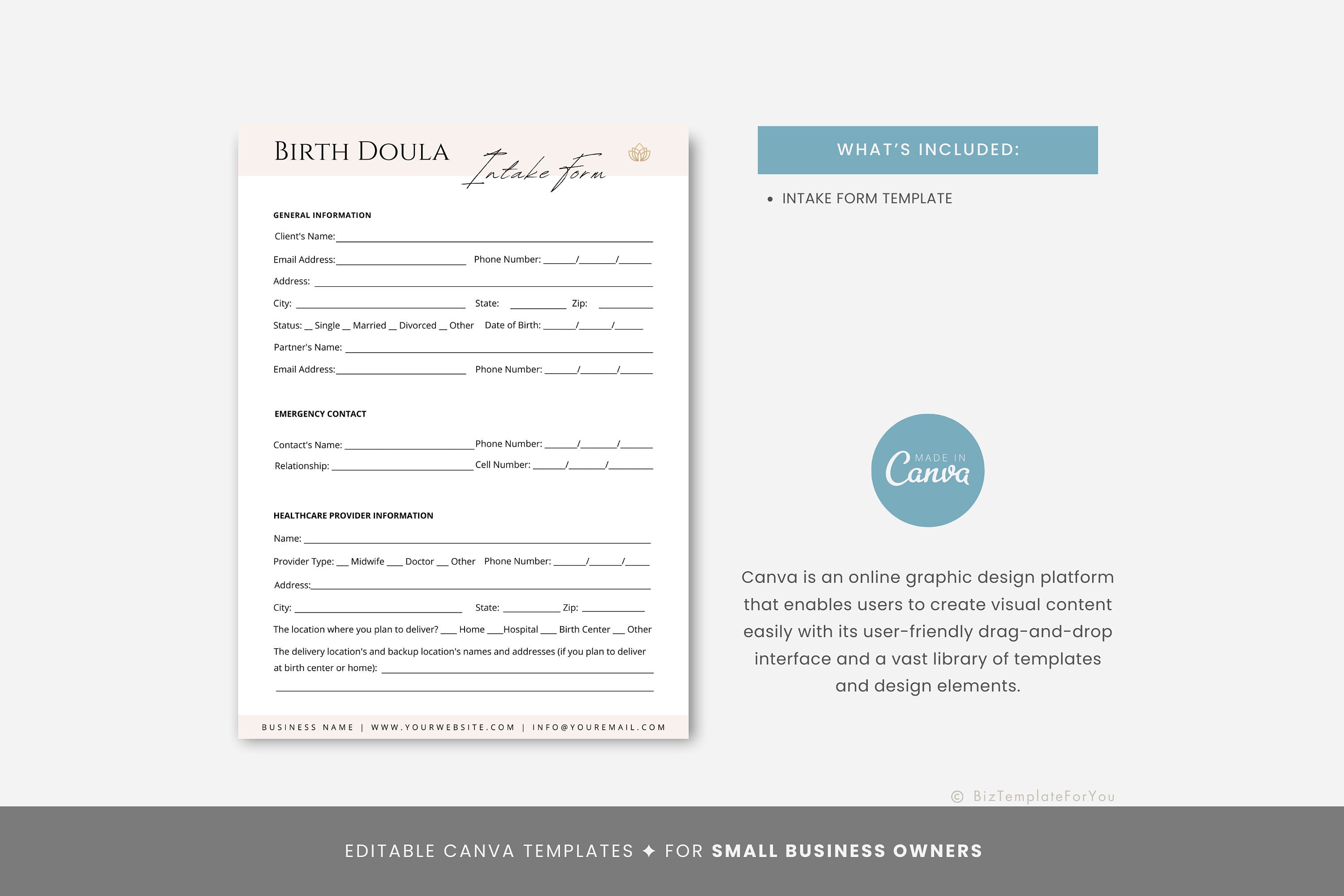 Editable Birth Doula Client Intake Form Template, Doula Business Forms ...