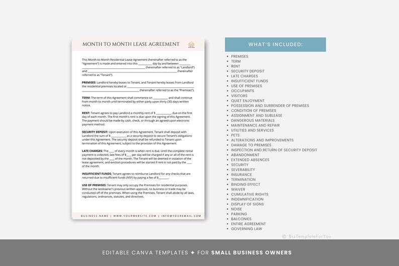 Editable Month to Month Lease Agreement Template, Monthly Rental ...