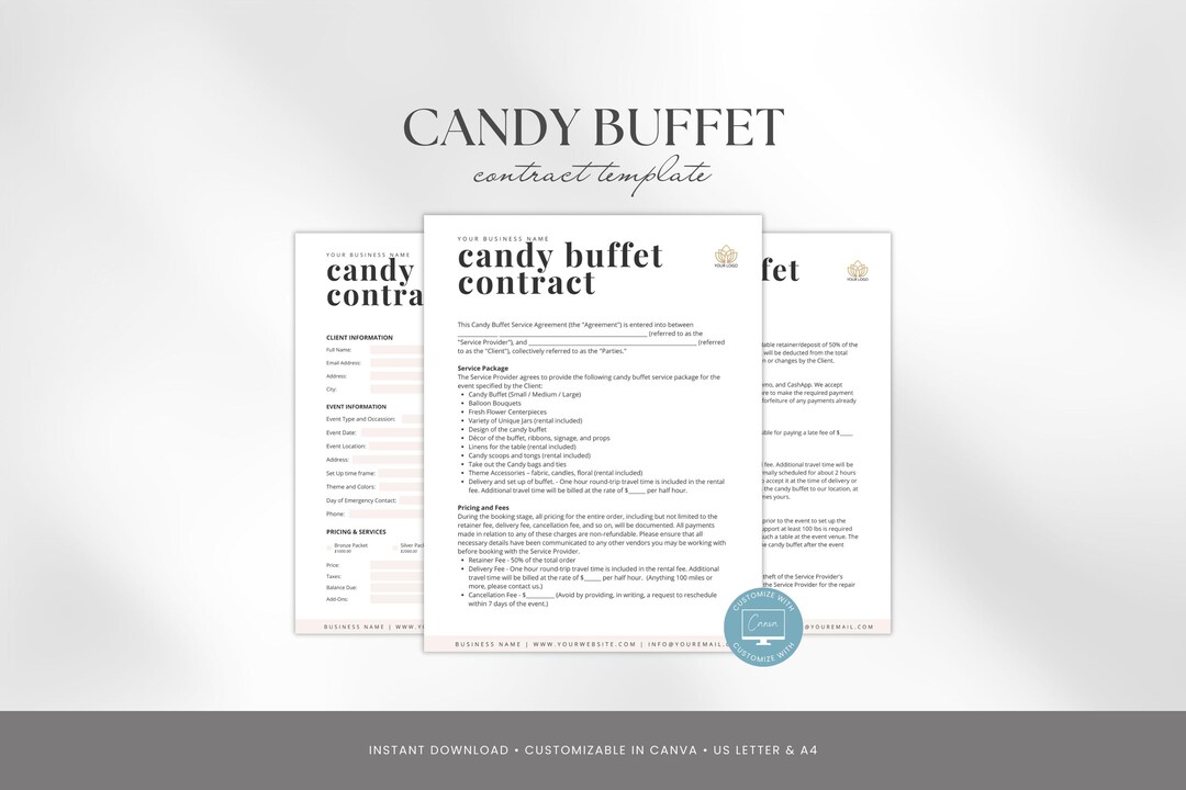 Candy Buffet Contract Template, Catering Business Forms, Editable ...