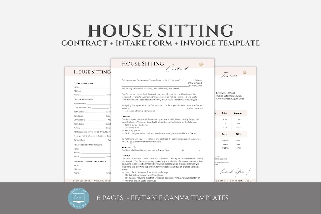 Editable House Sitting Contract Template, House Sitter Templates, Home ...