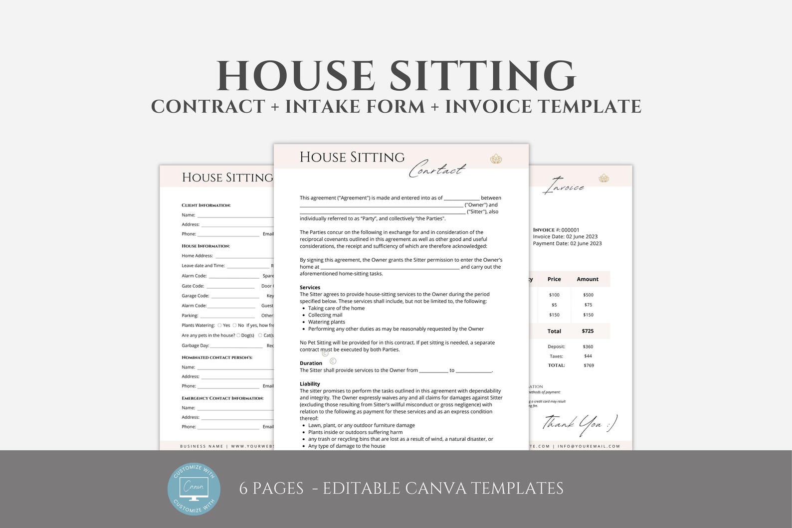 Editable House Sitting Contract Template, House Sitter Templates, Home ...