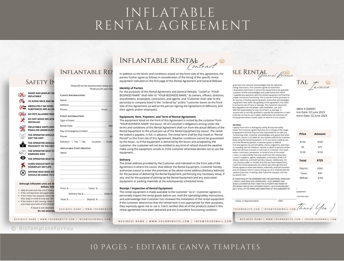 Editable Inflatable Rental Agreement Template Bounce House - Etsy