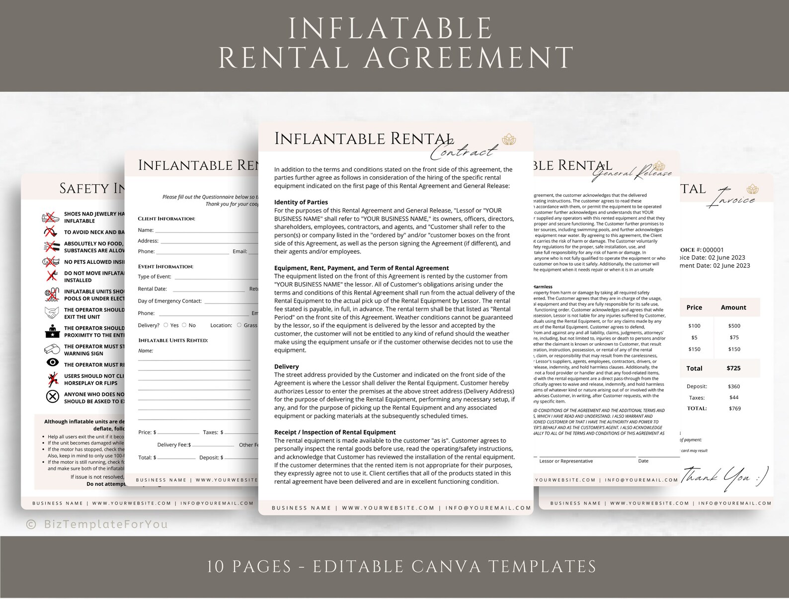 Editable Inflatable Rental Agreement Template Bounce House - Etsy