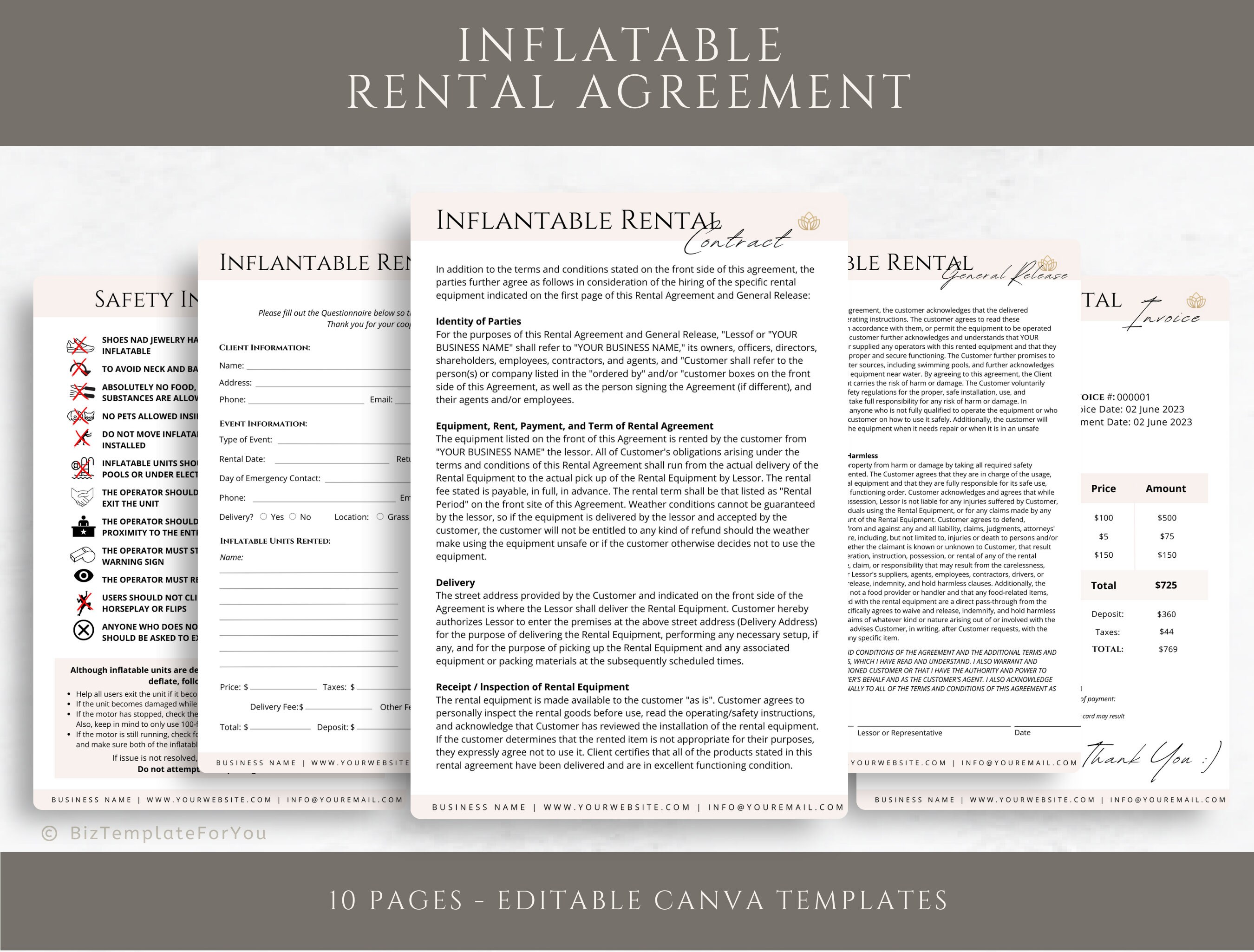 Editable Inflatable Rental Agreement Template Bounce House - Etsy