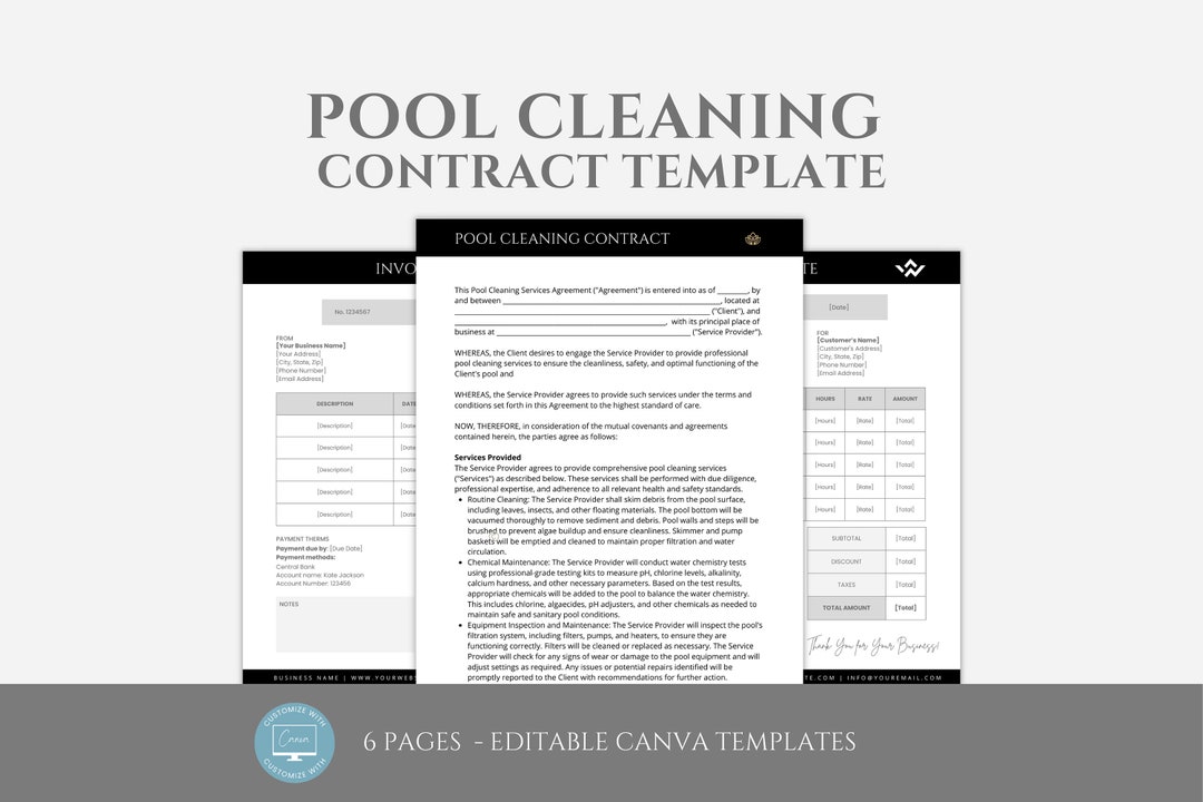 Editable Pool Cleaning Contract Template, Professional Pool Cleaner ...