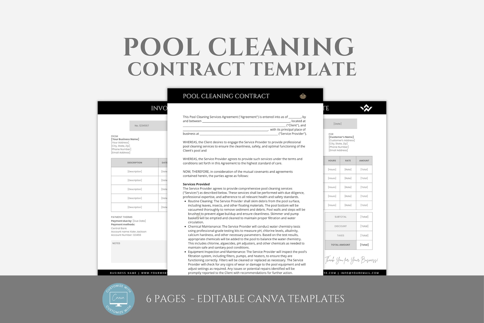 Editable Pool Cleaning Contract Template, Professional Pool Cleaner ...