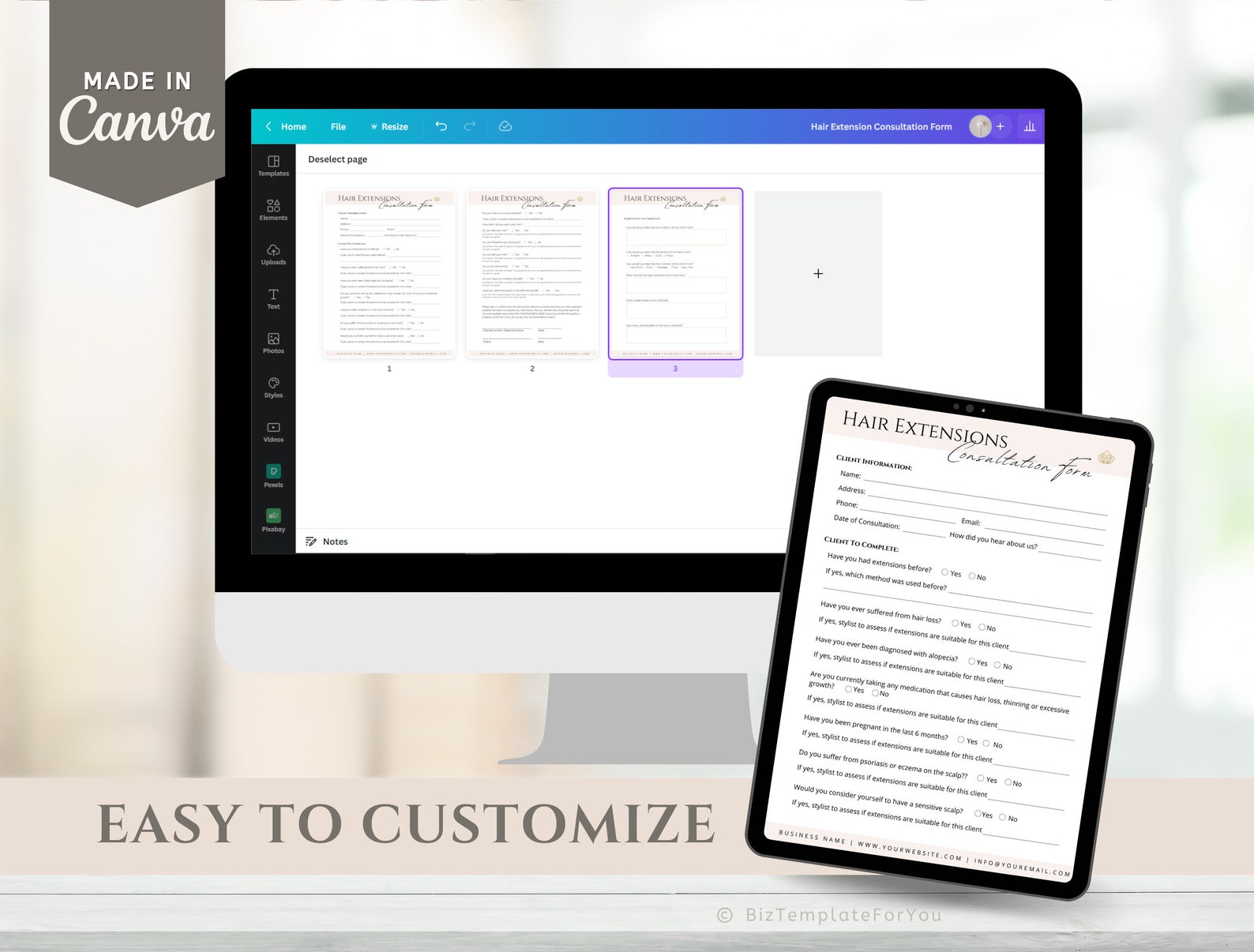 Fully Editable Hair Extension Consultation Form Template for - Etsy