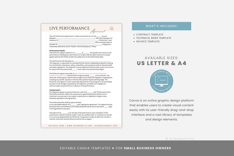 Editable Live Performance Agreement Template. Artist Service Agreement ...