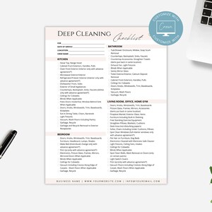 Residential Deep Cleaning Checklist, Editable House Cleaning Checklist, Professionally Designed ...