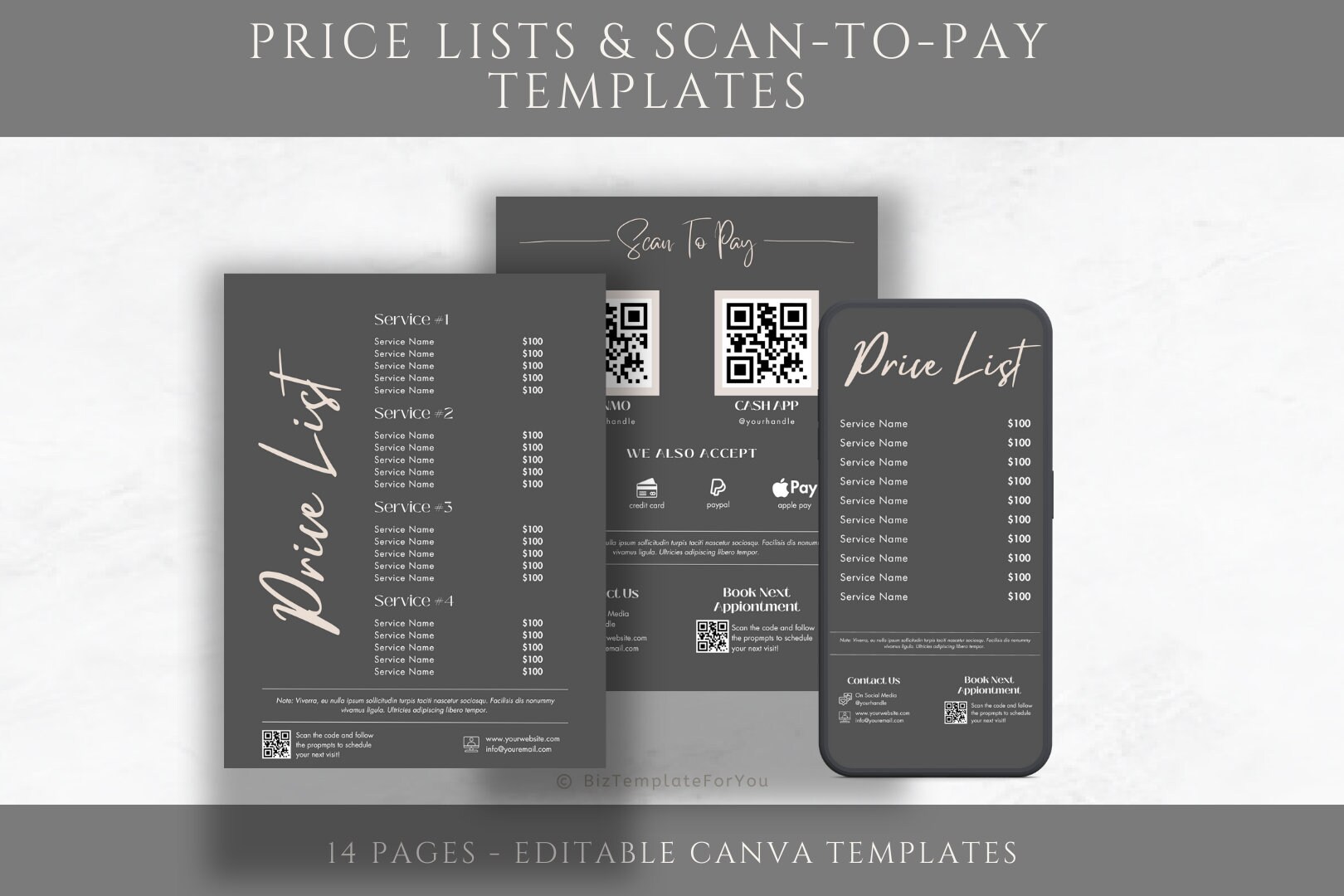 Editable Scan to Pay Template, Small Business Price List Canva Template ...