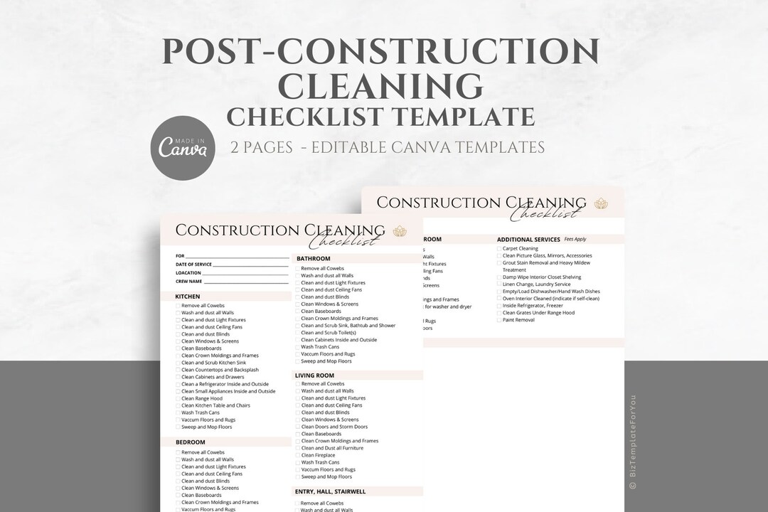 Construction Cleaning Checklist, Editable House Cleaning Checklist, Professionally Designed Form ...