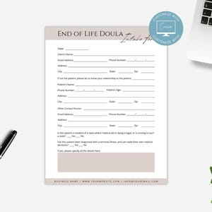 Editable End of Life Doula Client Intake Form Template, Death Doula ...
