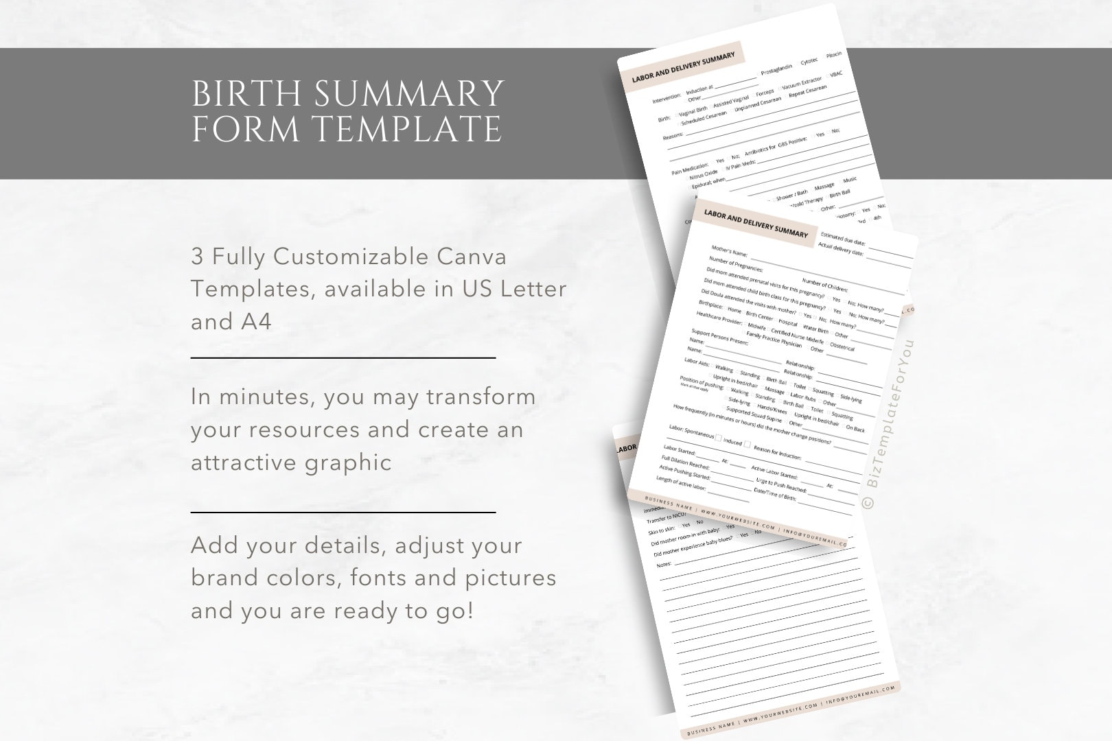 Editable Birth Summary Template, Labor and Delivery Summary Sheet for ...