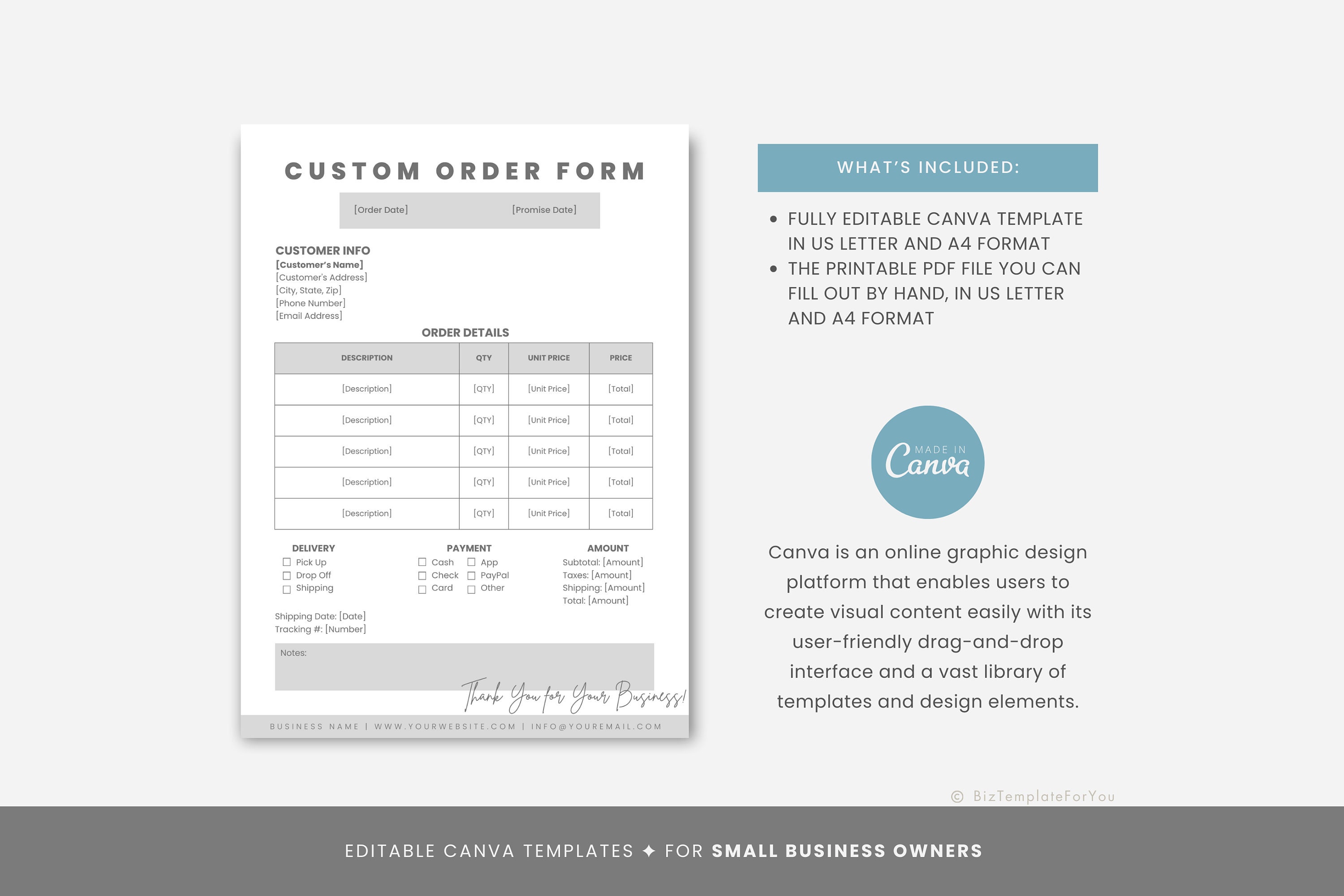 Editable Order Form Template, Printable Crafters Order Form Template ...