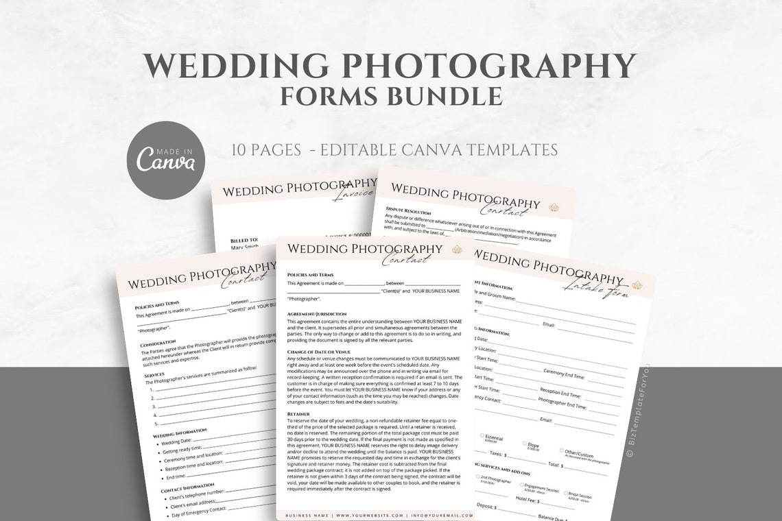 Editable Wedding Photography Forms Templates Bundle, Incl. Contract ...